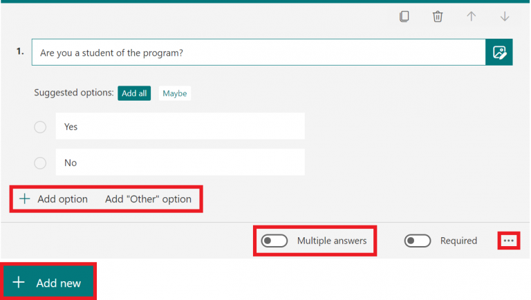 Create questions for a form in Forms – Manual