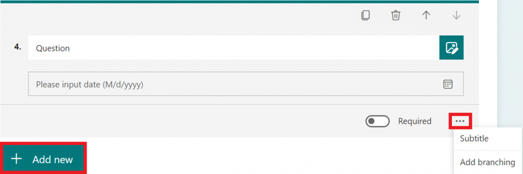 Create questions for a form in Forms – Manual