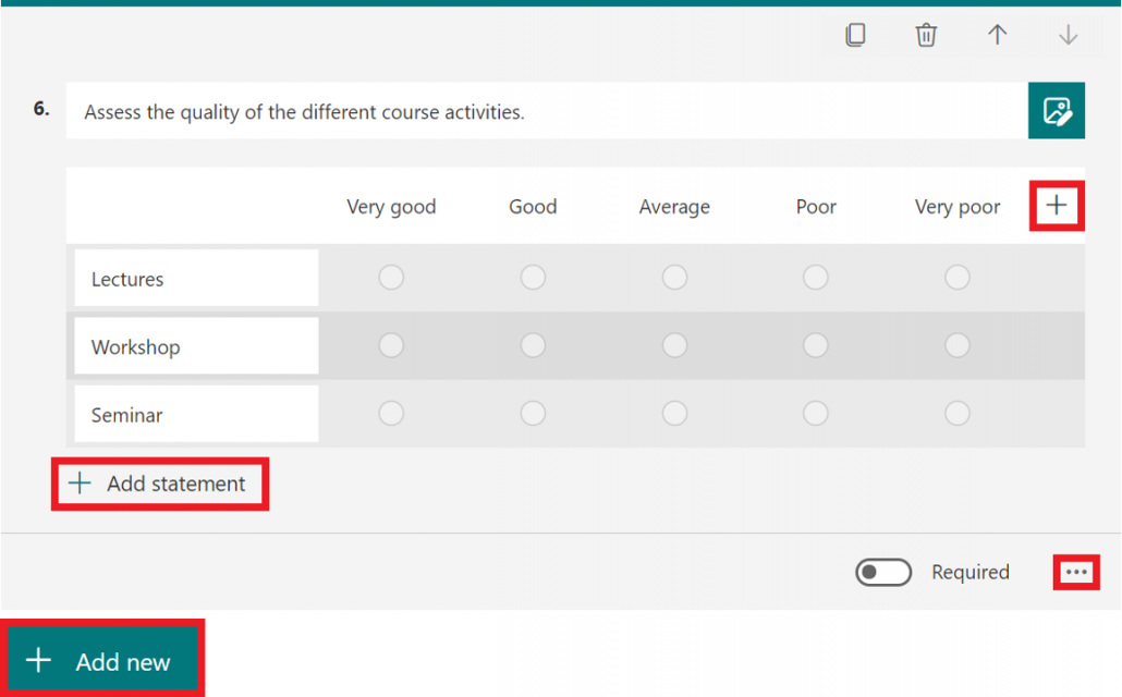 Create questions for a form in Forms – Manual