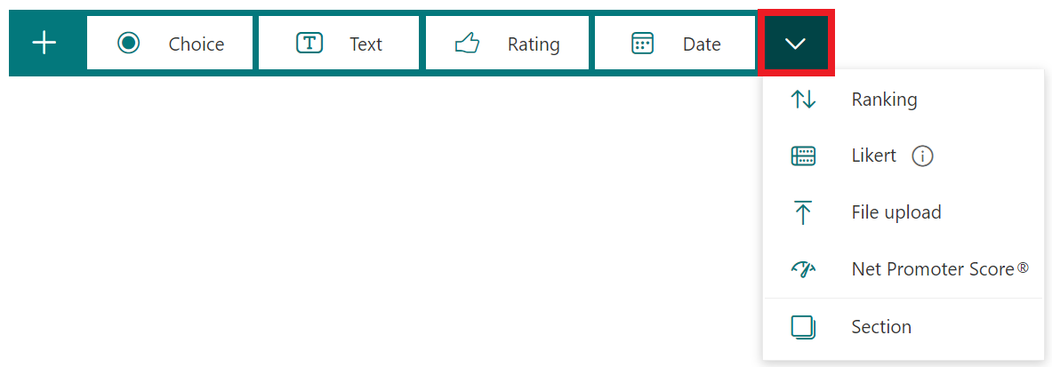 Create questions for a form in Forms – Manual