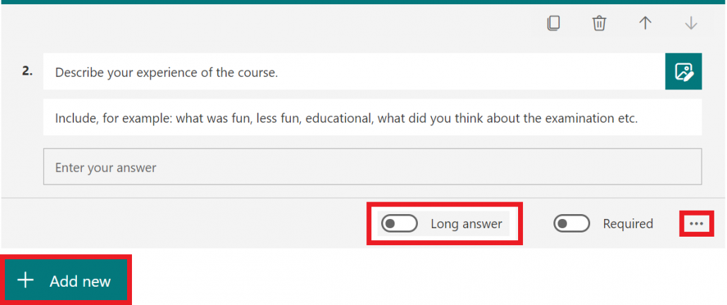Create questions for a form in Forms – Manual